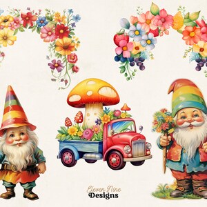 Rainbow Gnomes Clipart, Cute Gnome PNG, Rainbow Clipart, Floral and ...