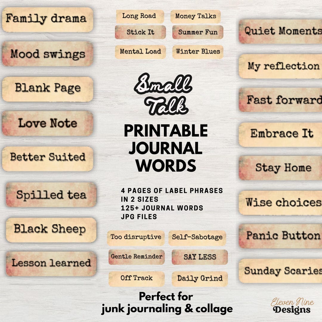 Printable Journal Words, Small Talk Phrases for Junk Journals, Collage ...