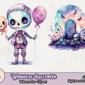 Watercolor Halloween Skeletons Clipart, Cute Halloween Clipart ...