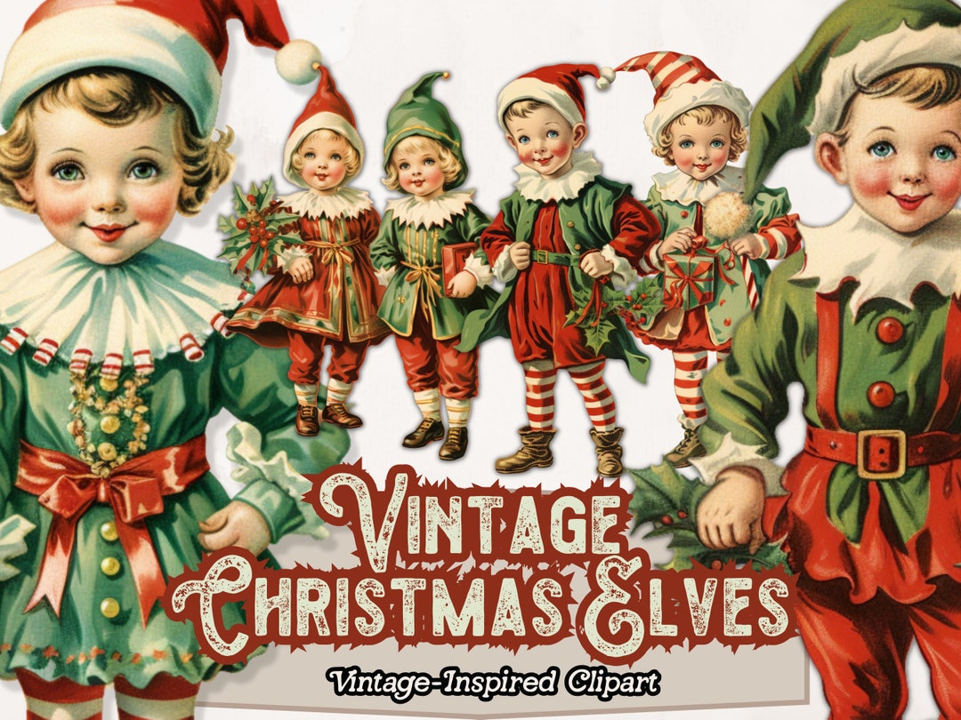 Christmas Elf Clipart PNG, Vintage Christmas Clipart, Elf Design, Elves ...