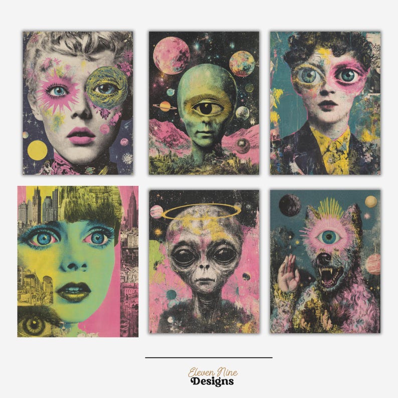 Surreal Alien Horror Digital Paper, Creepy Space Collage, Outer Space ...