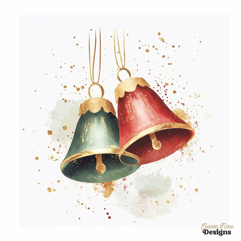 Abstract Christmas Clipart, Red Green Gold Holiday JPG, Modern Festive ...