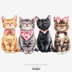 Valentine’s Day Cats PNG Clipart | Cute Kittens With Bows Graphics ...