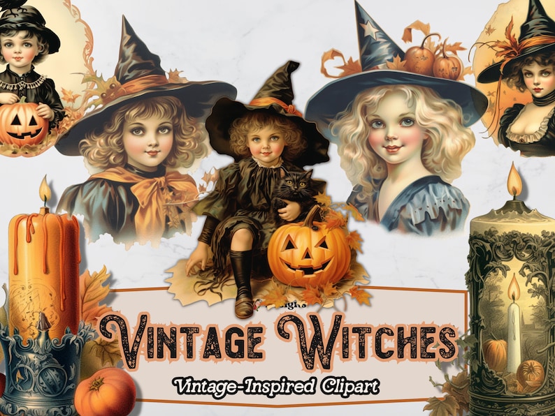 Vintage Halloween Clipart, Halloween Witch PNG, Commercial Use for ...