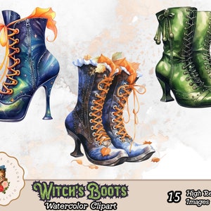 Halloween Witch Boots Clipart, Witch Boots PNG, Watercolor Gothic Witch ...