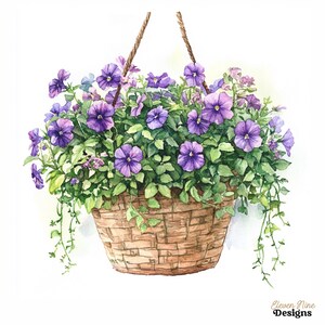 Hanging Flower Basket Clipart, Watercolor Floral Arrangements ...