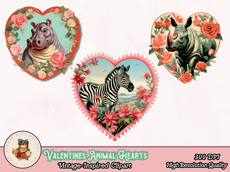 Valentine Hearts Clipart, Animal Valentines, Safari Jungle Animal PNG ...