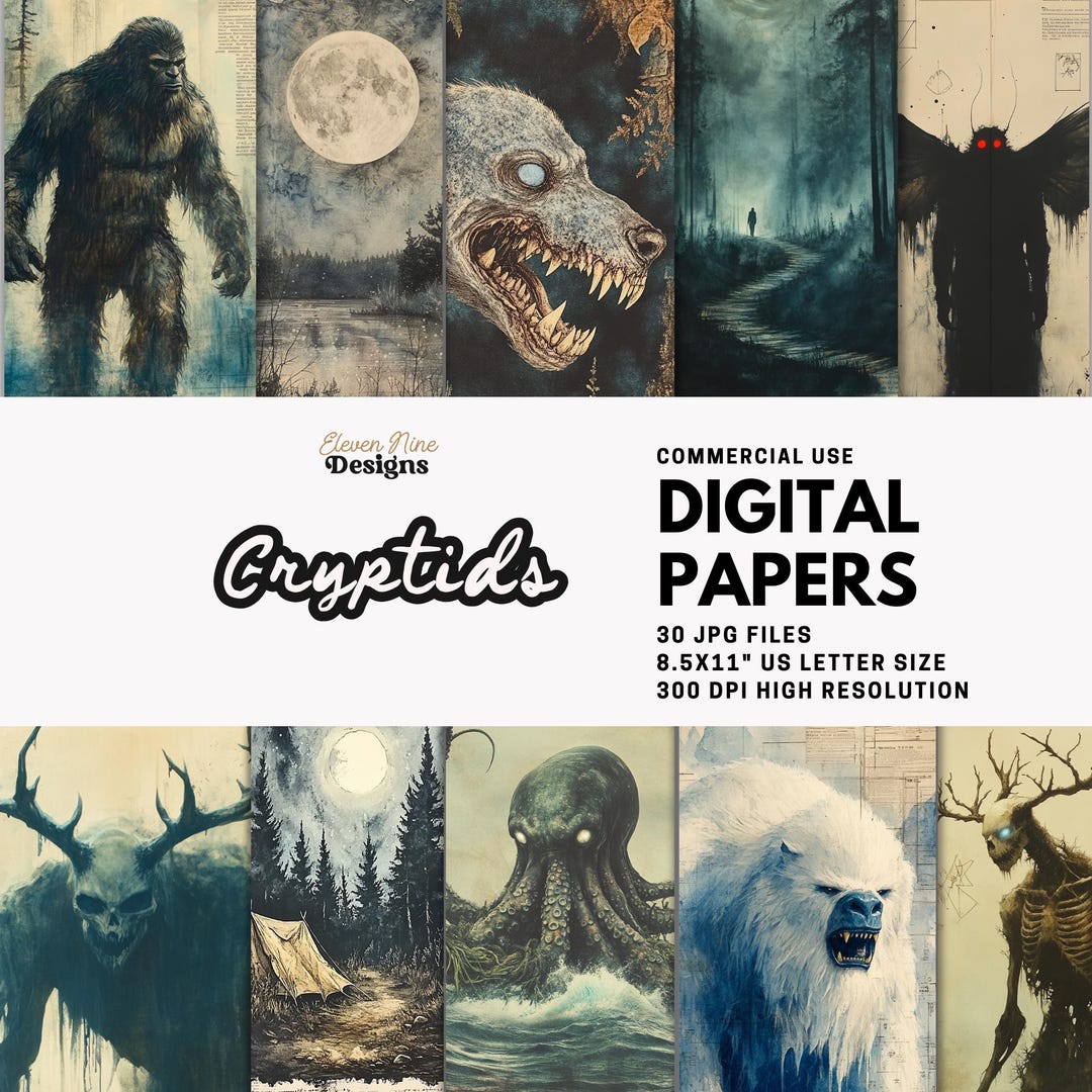 Cryptid Digital Paper Pack, Vintage Cryptid Ephemera, Cryptid ...