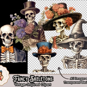 Halloween Skeletons Clipart, Skull Halloween Clipart, Fancy Skeleton ...
