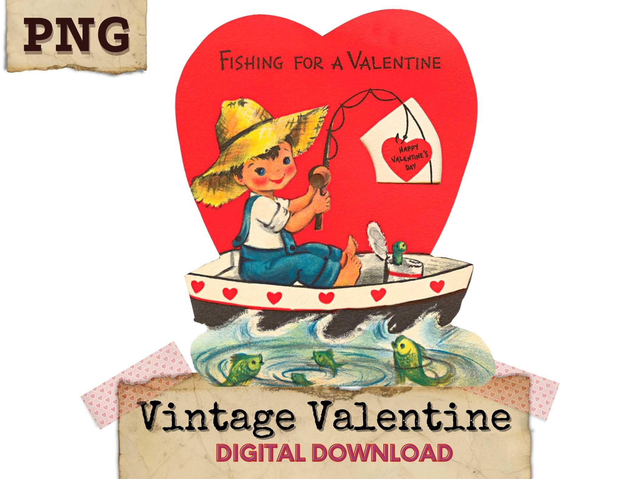 Fishing Valentines, Retro Valentines, Fishing PNG, Retro Clipart ...