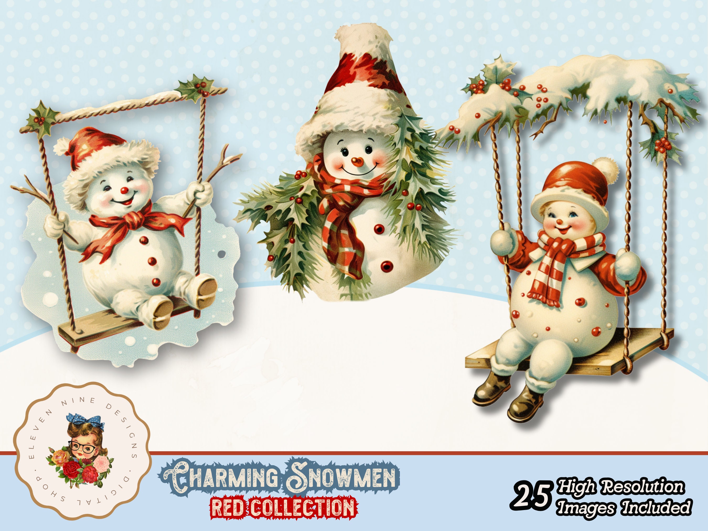 Cute Snowman Digital Clipart, Christmas Snowmen Clipart PNG, Vintage ...