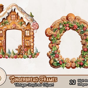 Gingerbread Frame Clipart, Christmas Gingerbread PNG, Vintage Christmas ...