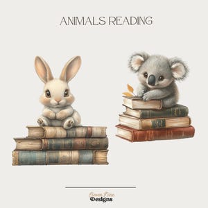 Adorable Animal Readers Clipart, Cute Reading Animals PNG, Digital Book ...