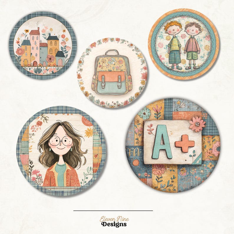 Teacher Circle Clipart Bundle, Classroom PNG Graphics, Back to School ...
