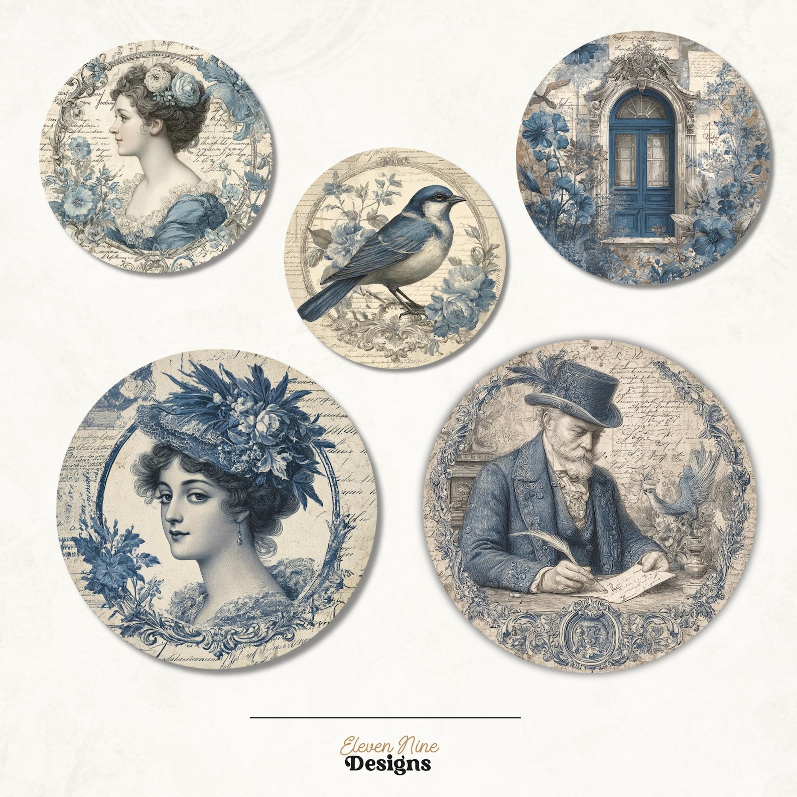 Victorian Blue PNG, Vintage Blue Ephemera Circles, Blue Junk Journal ...
