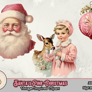 Pink Christmas Clipart, Vintage Pink Christmas PNG, Pink Winter Clipart ...