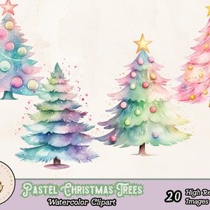 Watercolor Pastel Christmas Clipart, Pastel Christmas Tree PNG, Pink ...