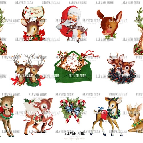 Vintage Printable Christmas Retro Reindeer Collage Sheet & - Etsy