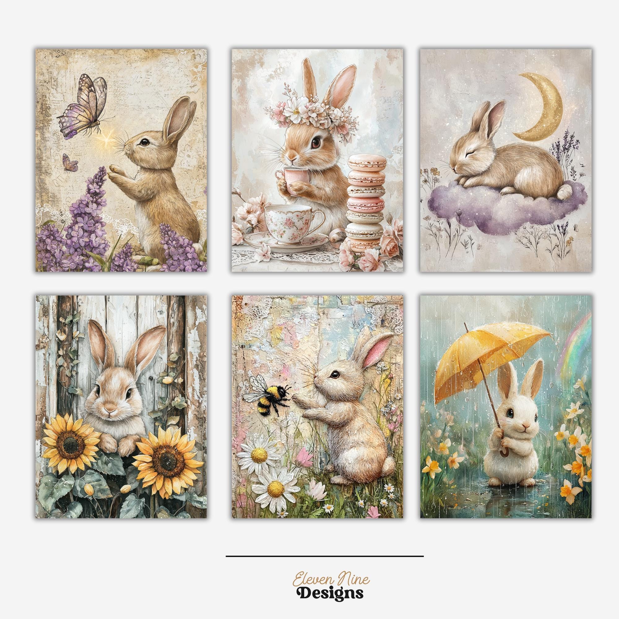 Neutral Spring Bunny Digital Paper Pack – 30 8.5x11” Jpgs, Vintage ...