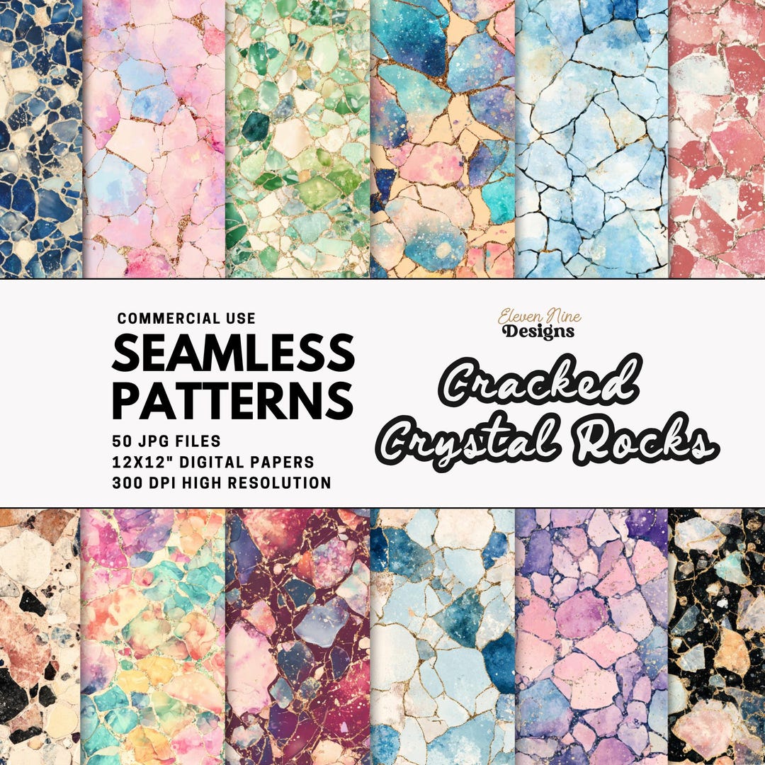 Cracked Crystal Digital Paper, Seamless Gemstone Rock Textures, 12x12 ...