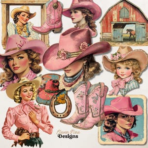 Vintage Cowgirl Clipart, Western Theme Graphics, Retro Cowgirl ...