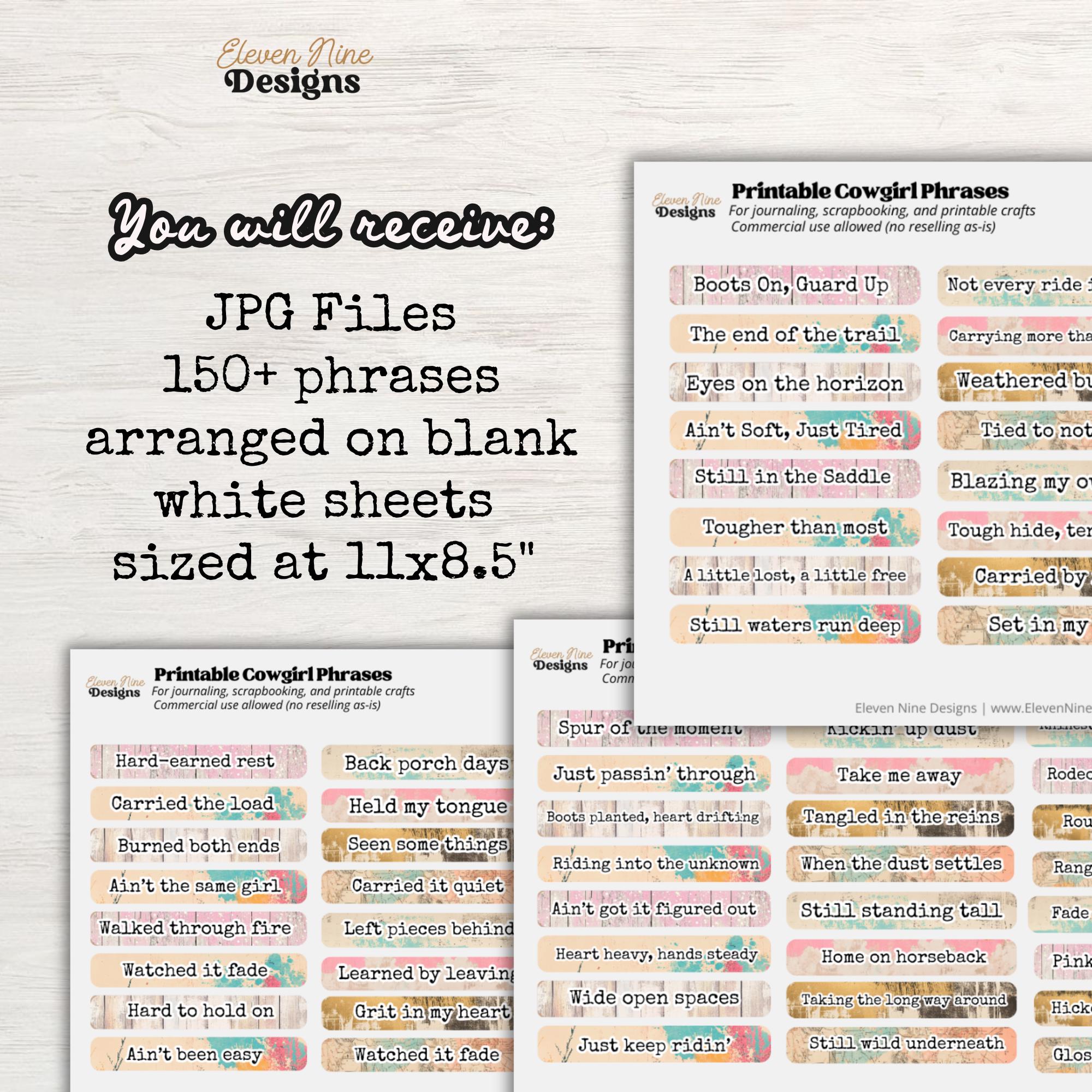 Printable Cowgirl Quotes: Rustic Western Scrapbook Words (digital ...