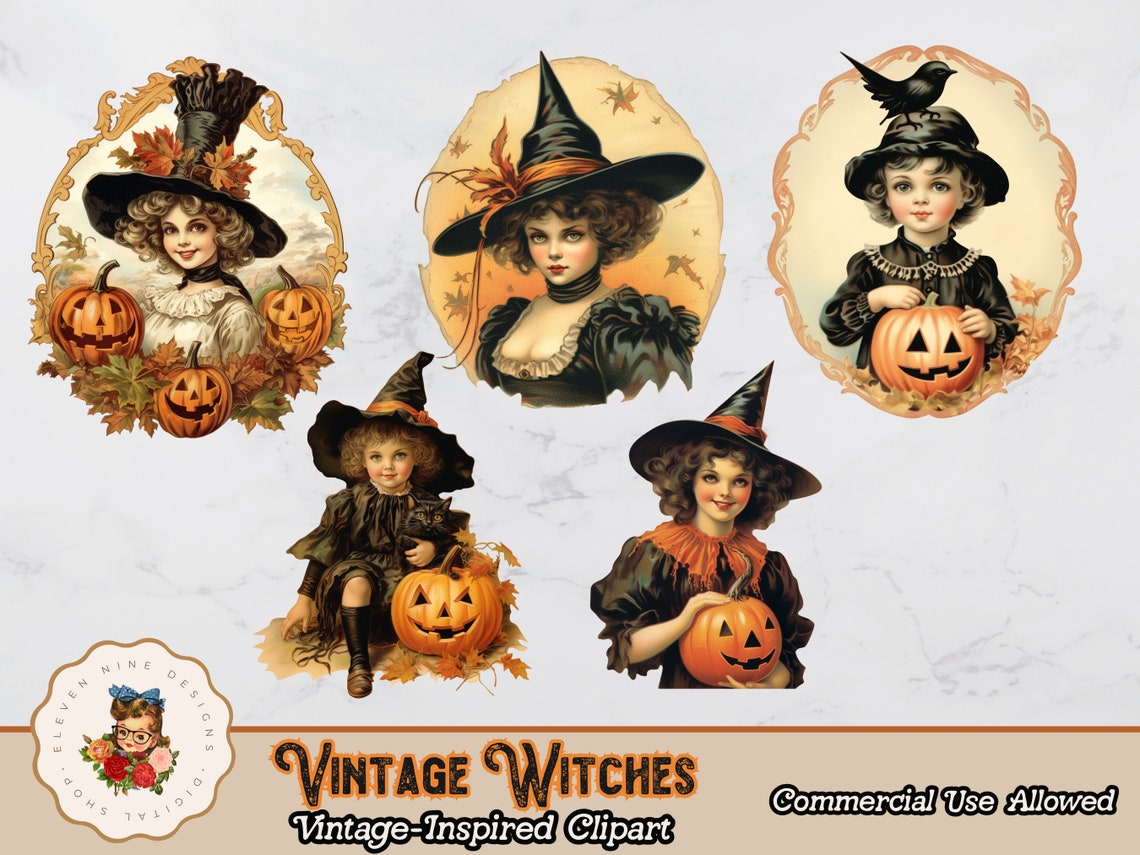 Vintage Halloween Clipart, Halloween Witch PNG, Commercial Use for ...