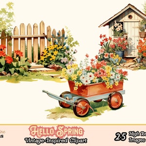 Spring Clipart, Spring Floral Clipart, Vintage Garden, Countryside ...