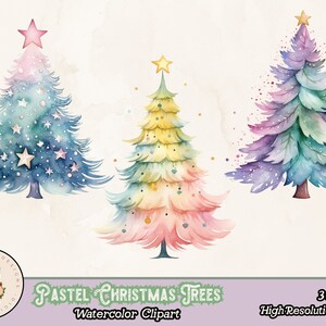 Watercolor Pastel Christmas Clipart, Pastel Christmas Tree PNG, Pink ...