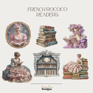 French Rococo Reading Women Clipart, Historical Books Art, Book PNG ...