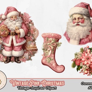 Pink Christmas Clipart, Vintage Pink Christmas PNG, Pink Winter Clipart ...