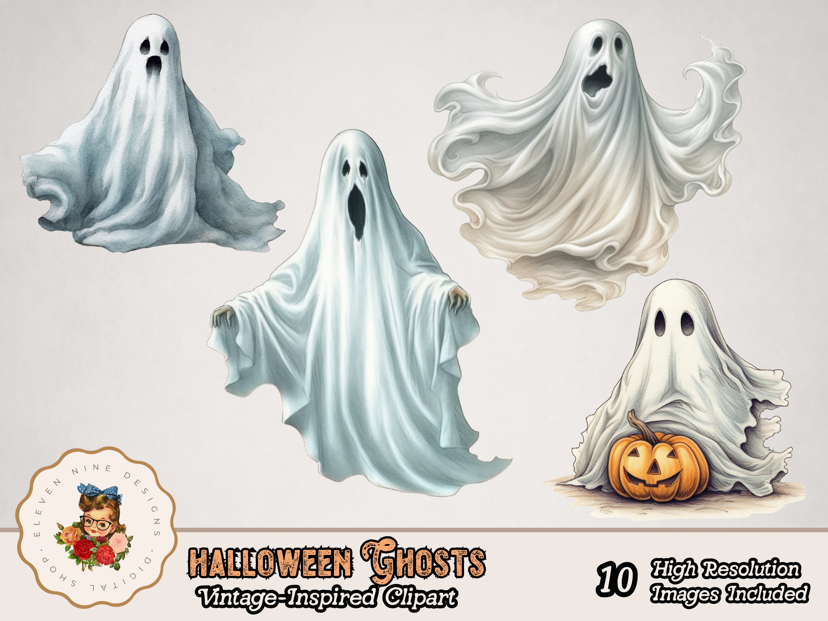Watercolor Ghost Clipart PNG, Halloween Graphics (digital Download) - Etsy