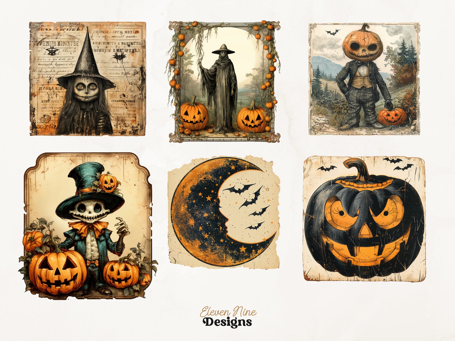 Vintage Halloween Clipart, Spooky Halloween Illustrations, Commercial ...