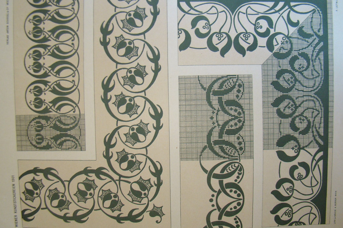 Art Nouveau Embroidery Design Viennese 1901 Print Book Plate Letniansky ...