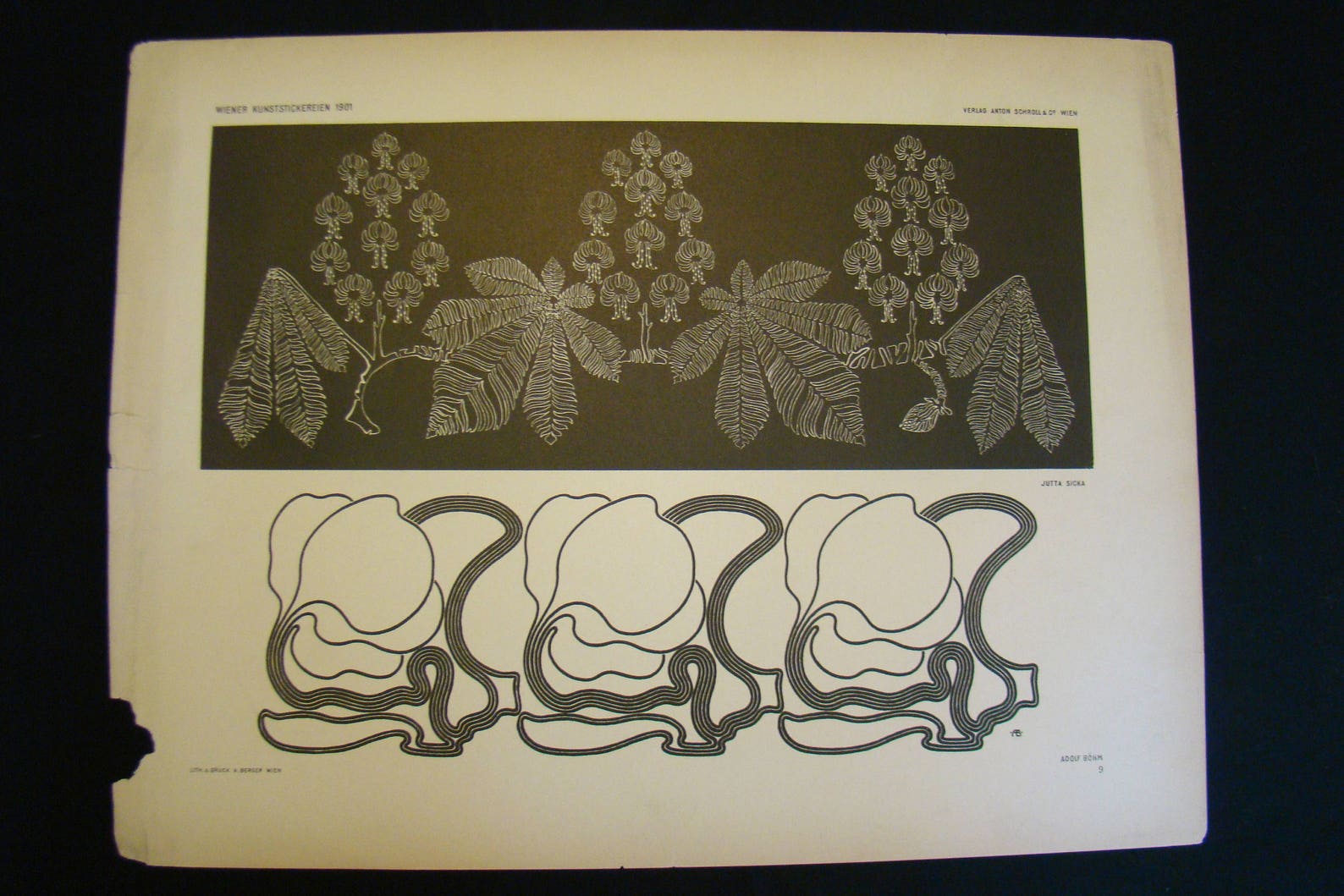 Art Nouveau Embroidery Design Viennese 1901 Print Book Plate Ferns Bohm ...