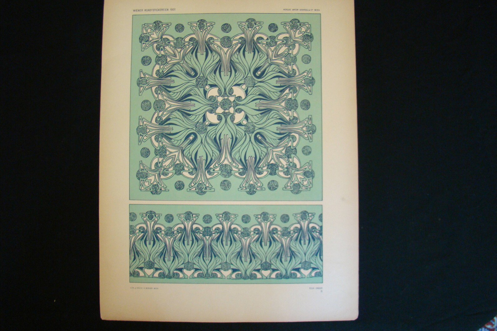 Art Nouveau Embroidery Design Viennese 1901 Print Book Plate Elsa Unger ...