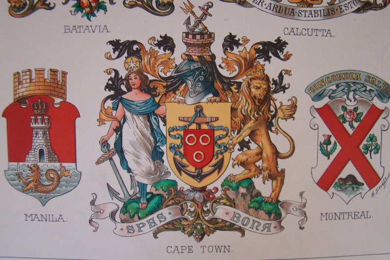 Authentic 1908 City Crests STROHL German Art Nouveau Book Plate Color ...