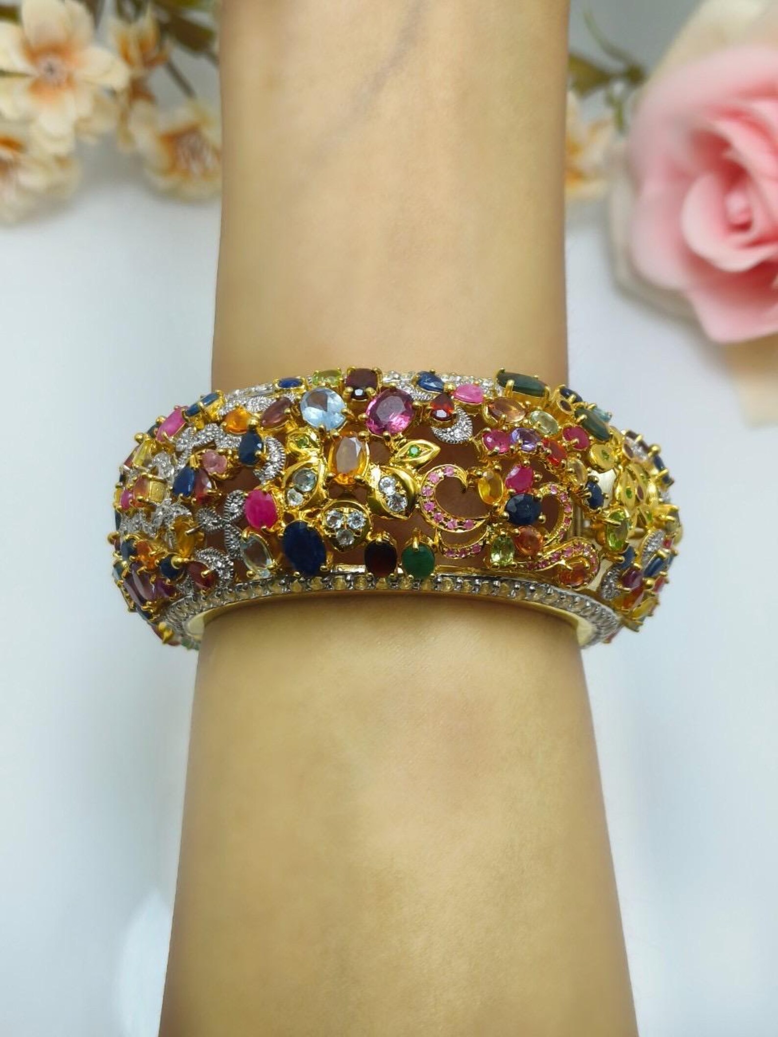 Colorful Multi Circle, Oval, Water Drop Sapphire Sliver Bangle Was ...