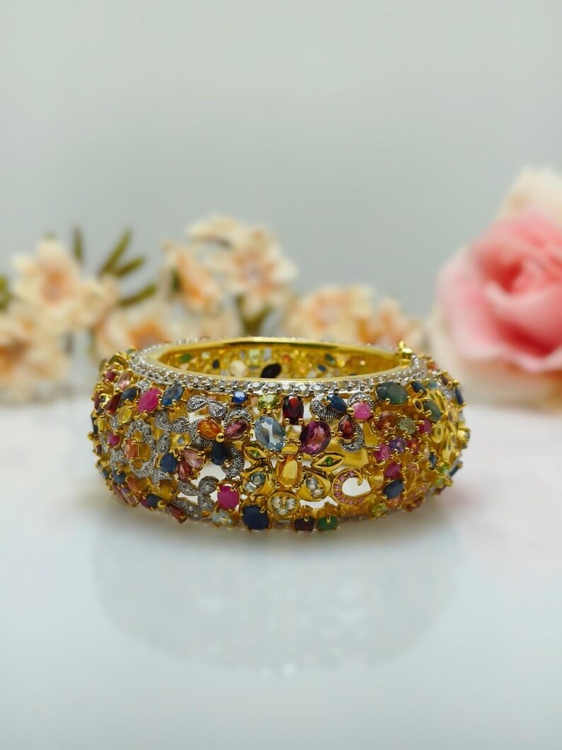 Colorful Multi Circle, Oval, Water Drop Sapphire Sliver Bangle Was ...