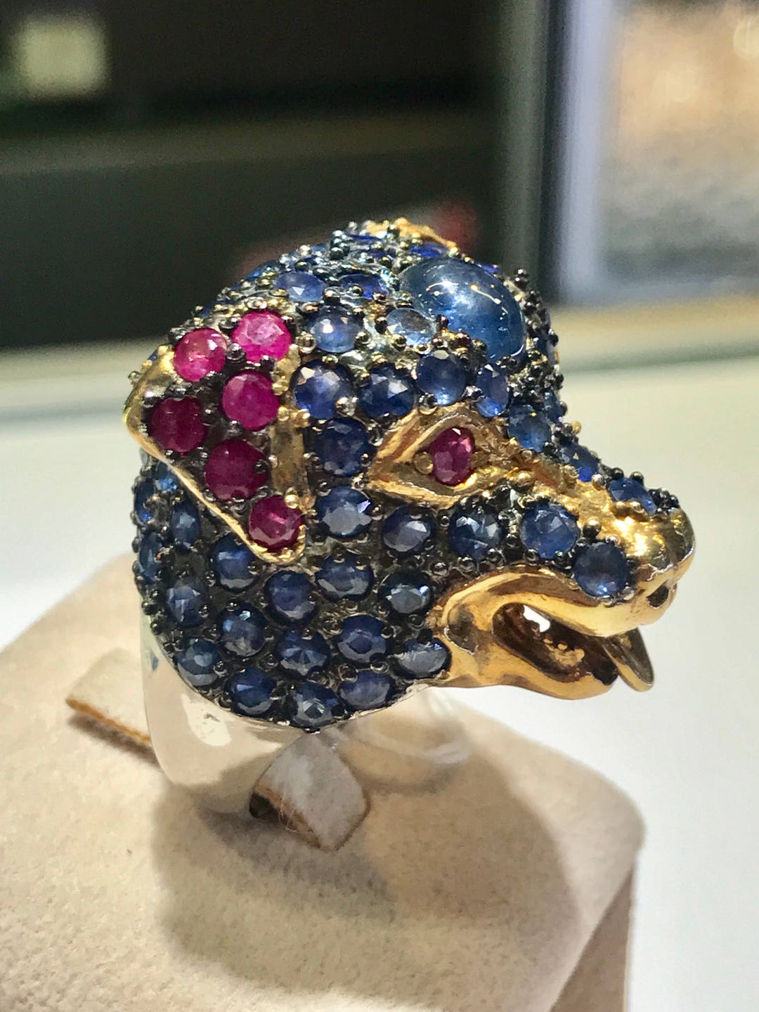 Cocktails Dog Head With Multi Circle and Oval Gems Sliver Ring - Etsy UK