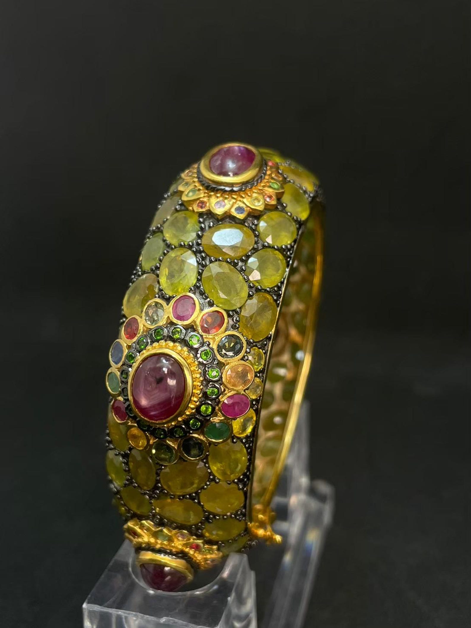 Oval Sapphire With Multi Oval and Circle Ruby Sliver Bangle Was Was ...