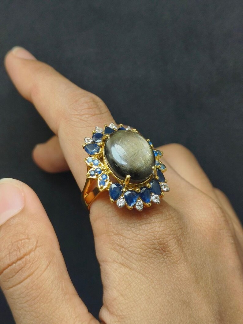 Star With Multi Blue Sapphire Sliver Ring - Etsy
