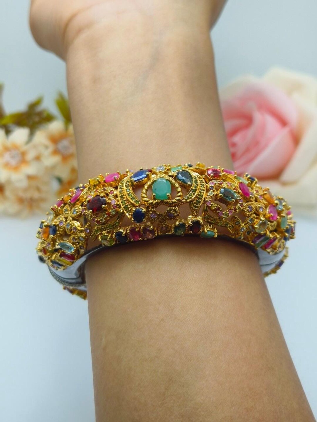 Colorful Multi Circle, Oval, Water Drop Sapphire Sliver Bangle Was ...