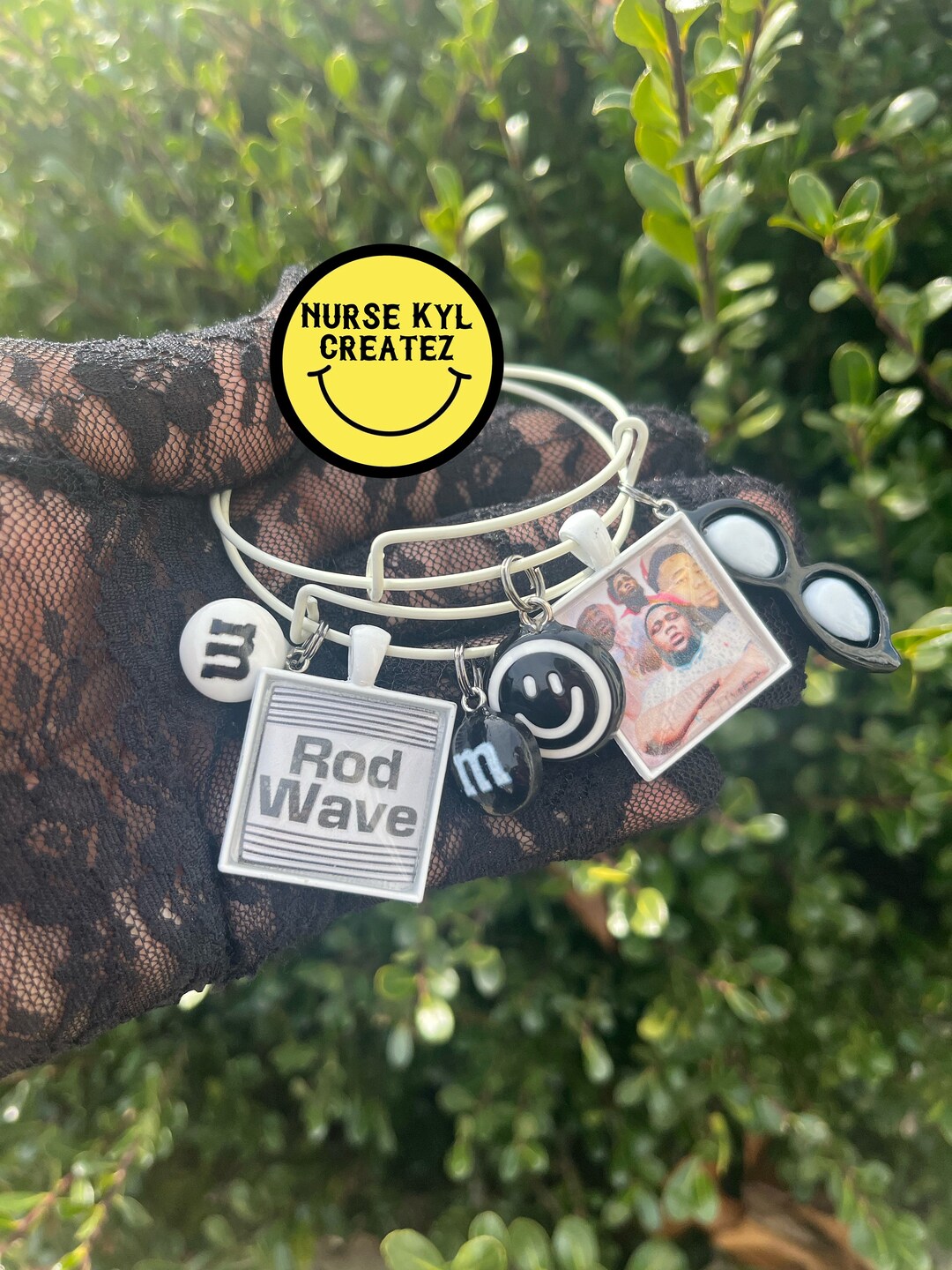 Rod Wave/white/bangle Bracelets set of 2 - Etsy