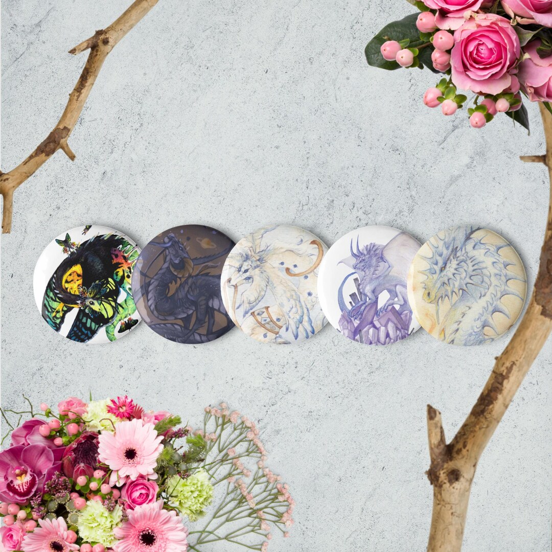Dragon Art Pin Buttons Dragon Button Set Dragon Tinplate Button Set ...