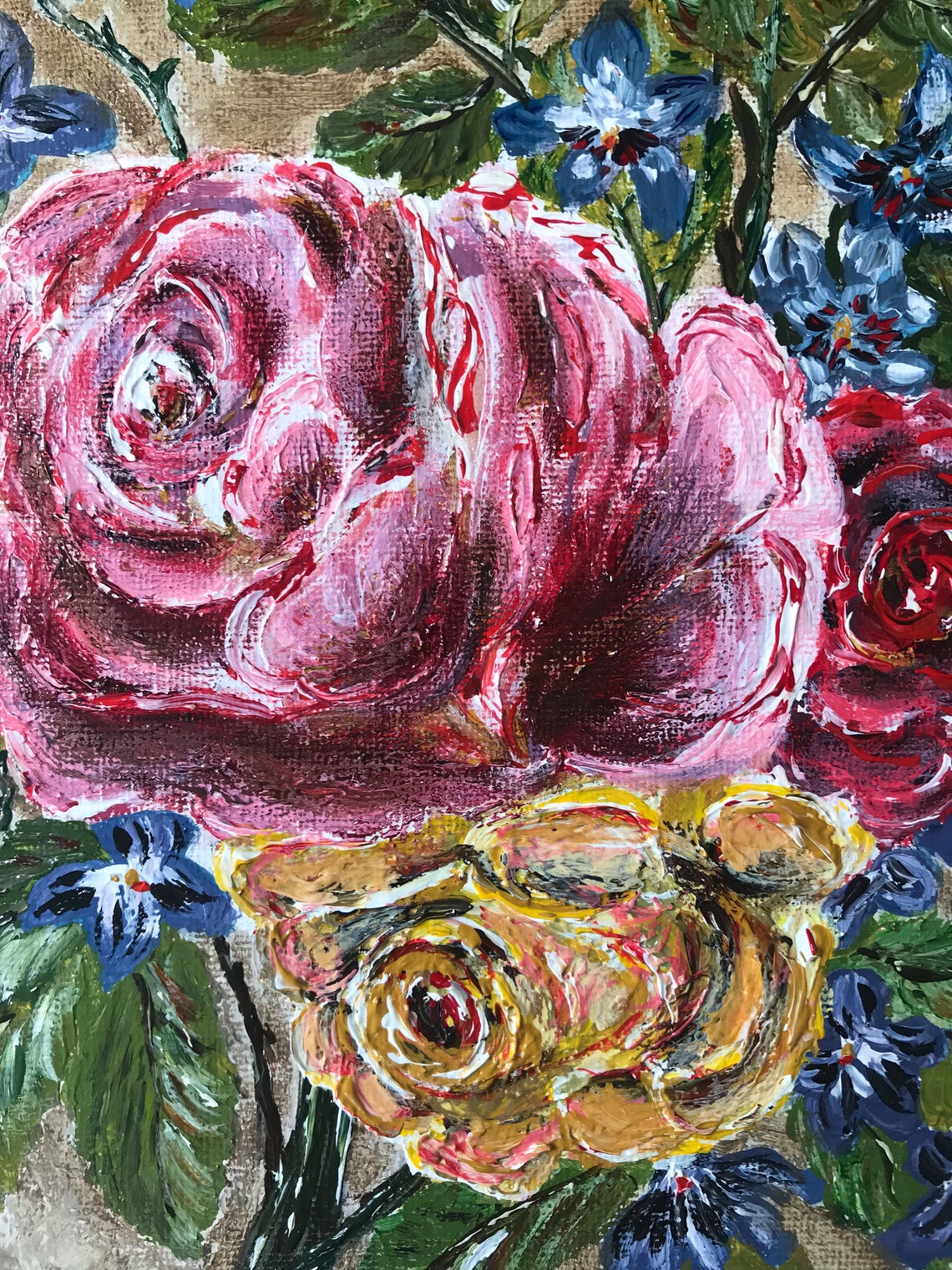 Acrylic Painting victorian Flowers: Vintage Rose Bouquet - Etsy