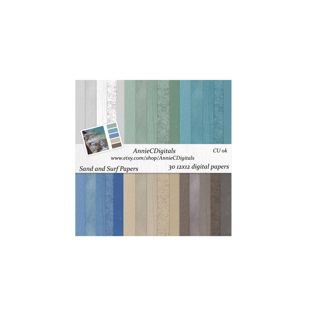 Digital Scrapbooking Paper, Sand and Surf Paper Pack, Cardstock ...