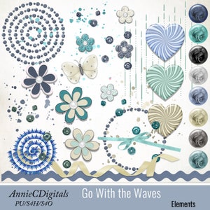 Digital Scrapbook Kit Bundle, Go With the Waves Bundle of Digital ...