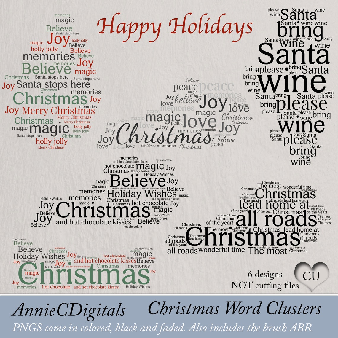 Christmas Word Art Christmas Clip Art Scrapbook Clip Art | Etsy