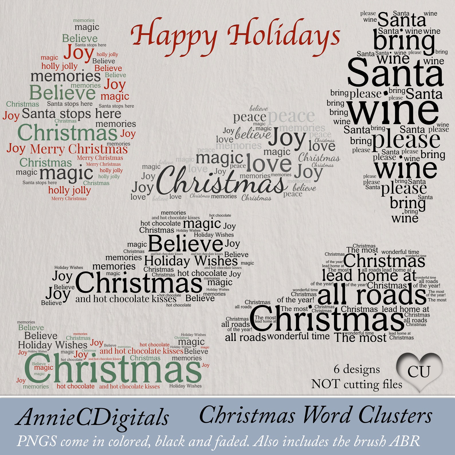 Christmas Word Art Christmas Clip Art Scrapbook Clip Art | Etsy